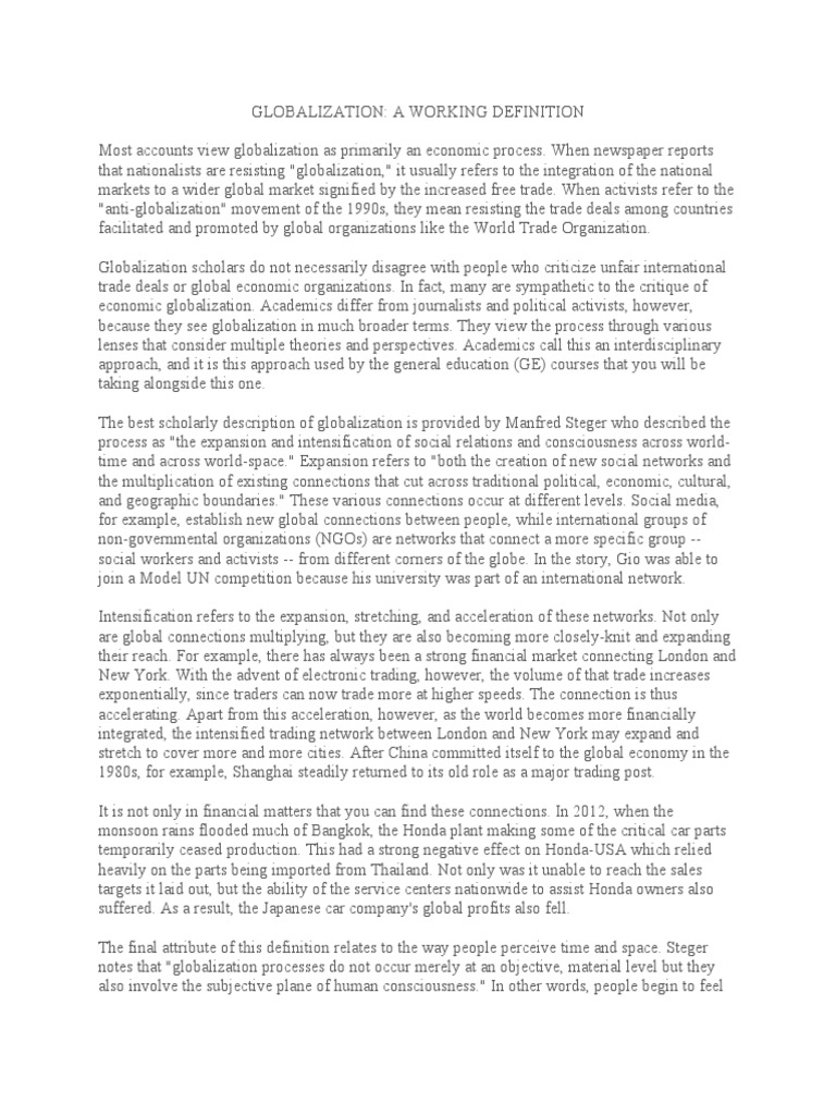 Globalization-A Working Definition | PDF | Globalization | Economies