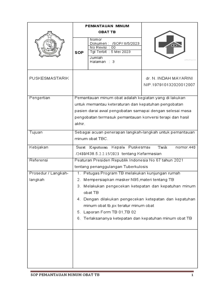 SOP Pemantauan Minum Obat TB | PDF