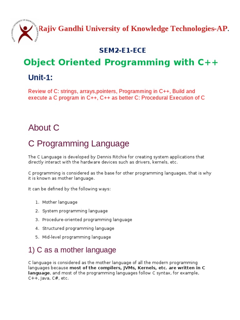OOP (C++) Unit1 | PDF | Teaching Methods & Materials | Computers
