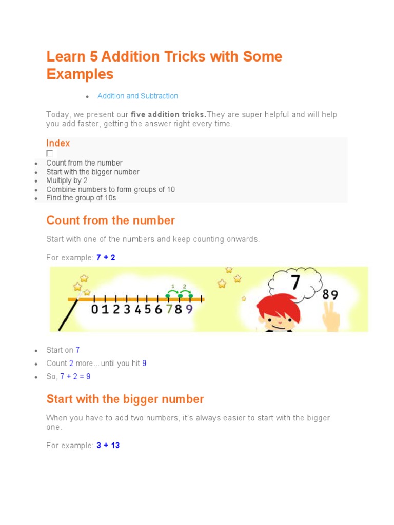 Learn 5 Addition Tricks With Some Examples | PDF | Multiplication | Mathematics