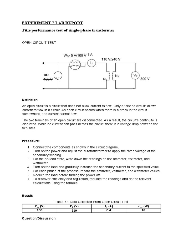 Ele 291 Lab Report Exp7 | PDF | Transformer | Electricity