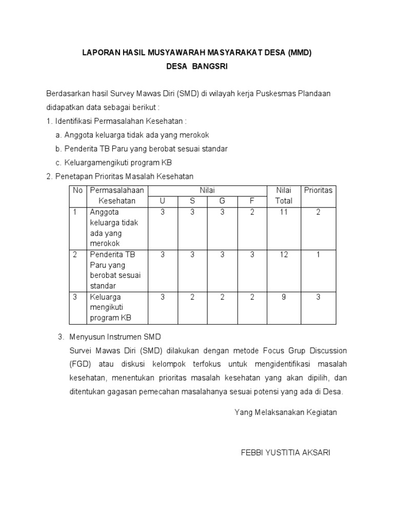 Laporan Hasil MMD DS Bangsri 2022 | PDF