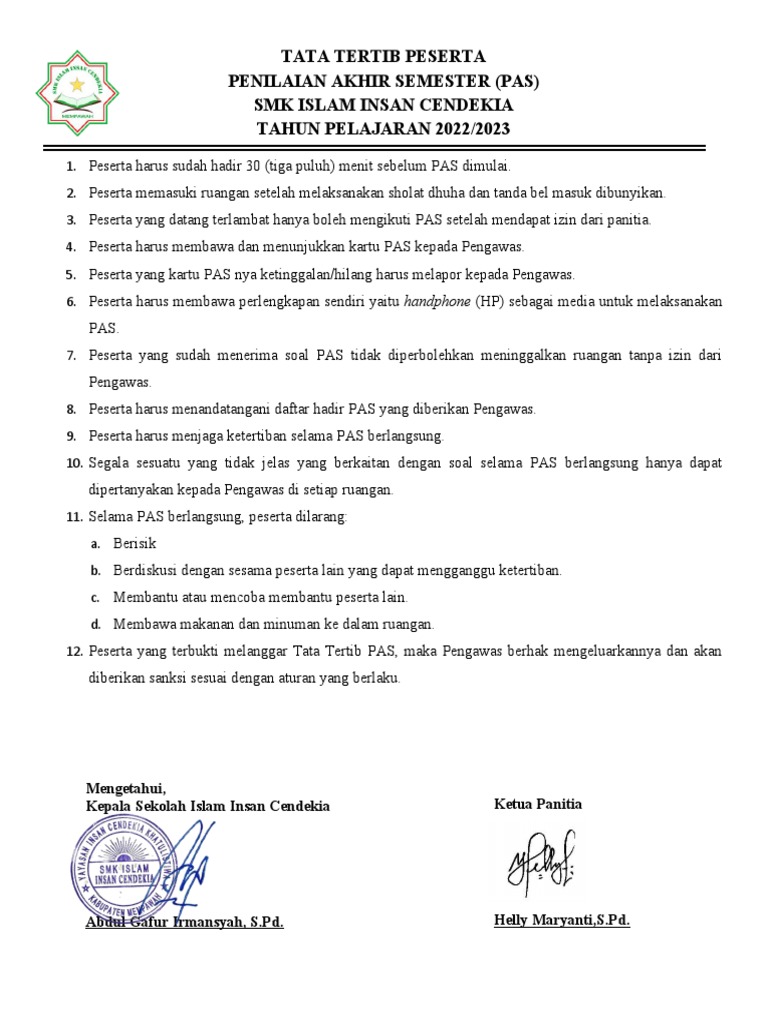 Tata Tertib PAS 2023 | PDF