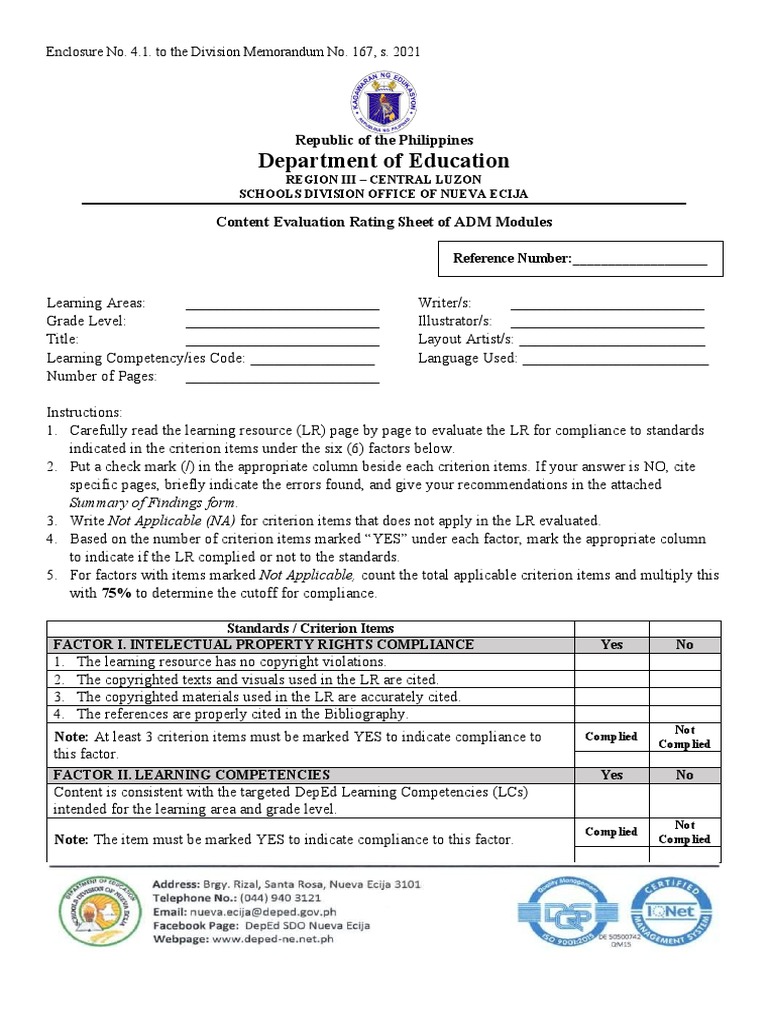 Content Evaluation Rating | PDF
