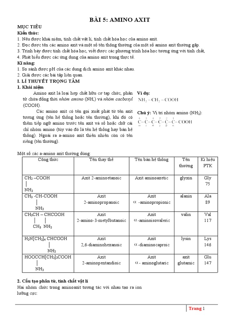 Bài 5. Amino Axit | PDF