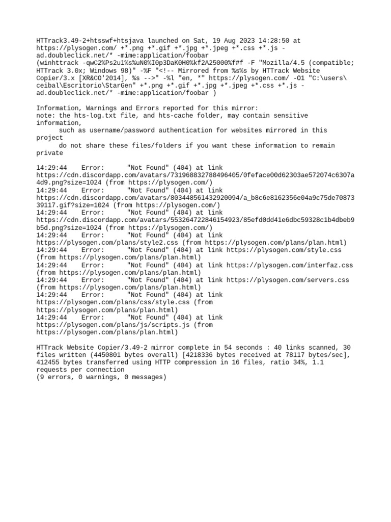 HTTrack Mirror Report for Plysogen | PDF | Computers