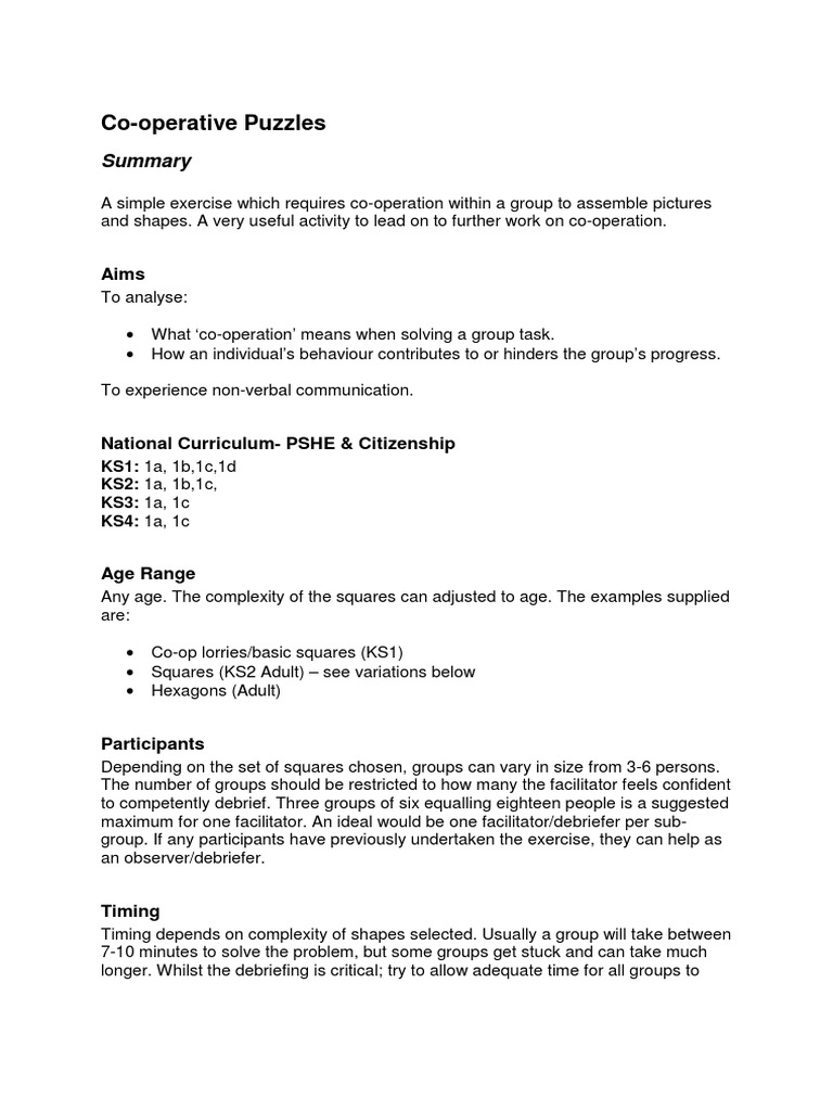 Cooperative Jigsaw-Game | PDF