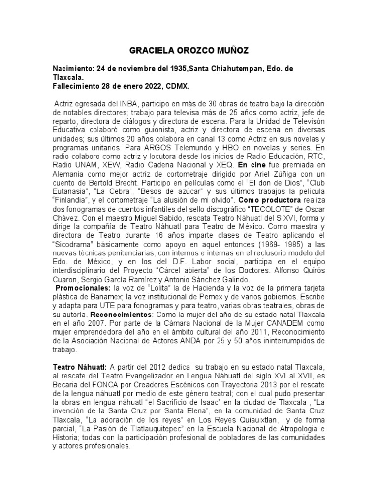 Legado de Graciela Orozco Muñoz | PDF