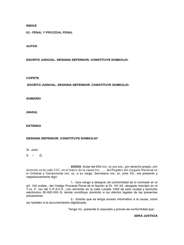 Modelo designación defensor | PDF