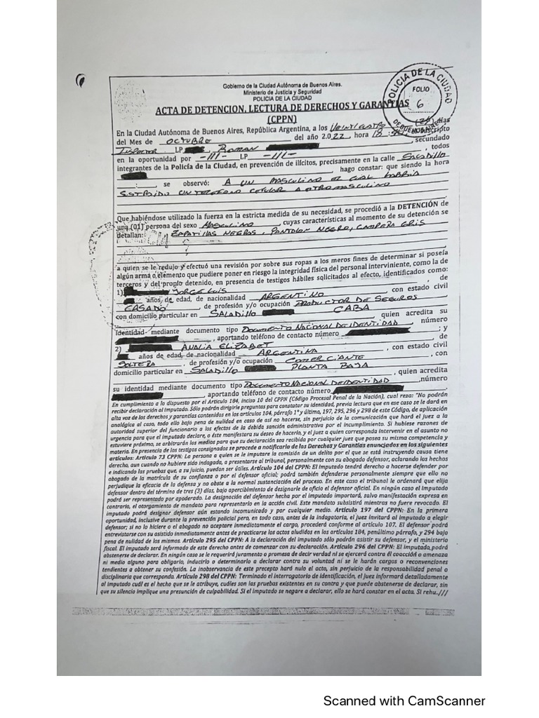 Modelo - Acta de Detención | PDF