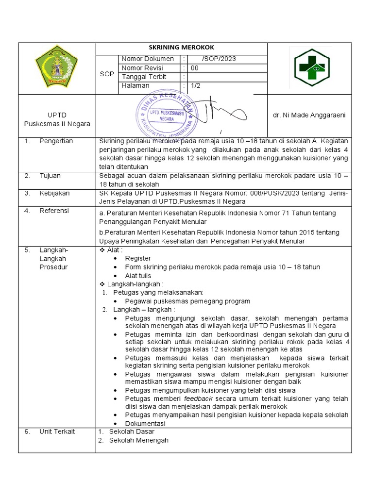 Sop Skrining Merokok PTM | PDF