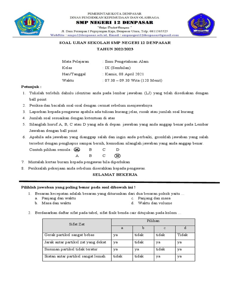 Soal Ujian Sekolah IPA 2020-2021 Fix | PDF