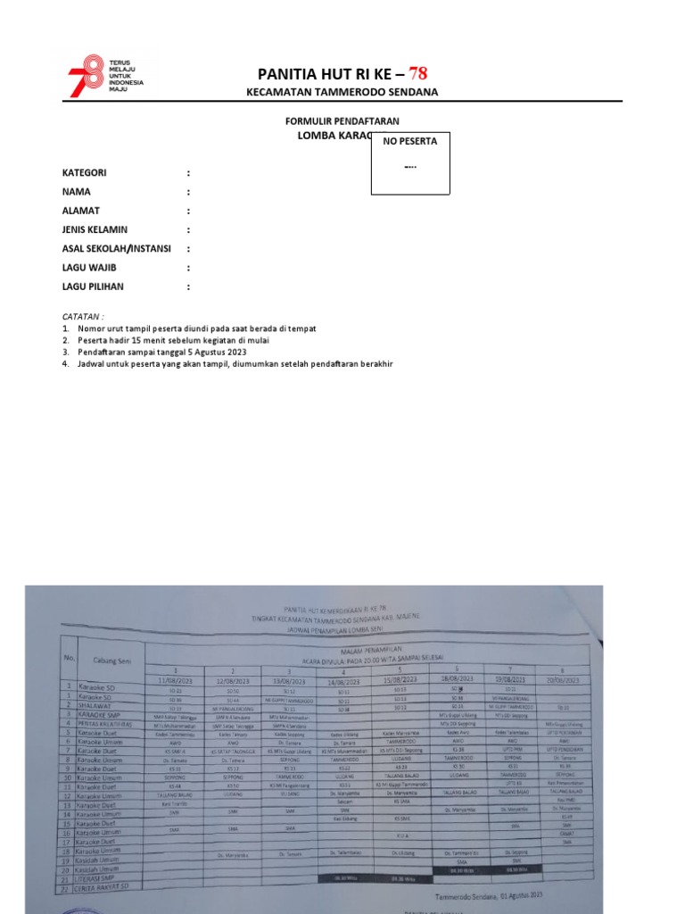 Formulir Pendaftaran Lomba Karaoke | PDF