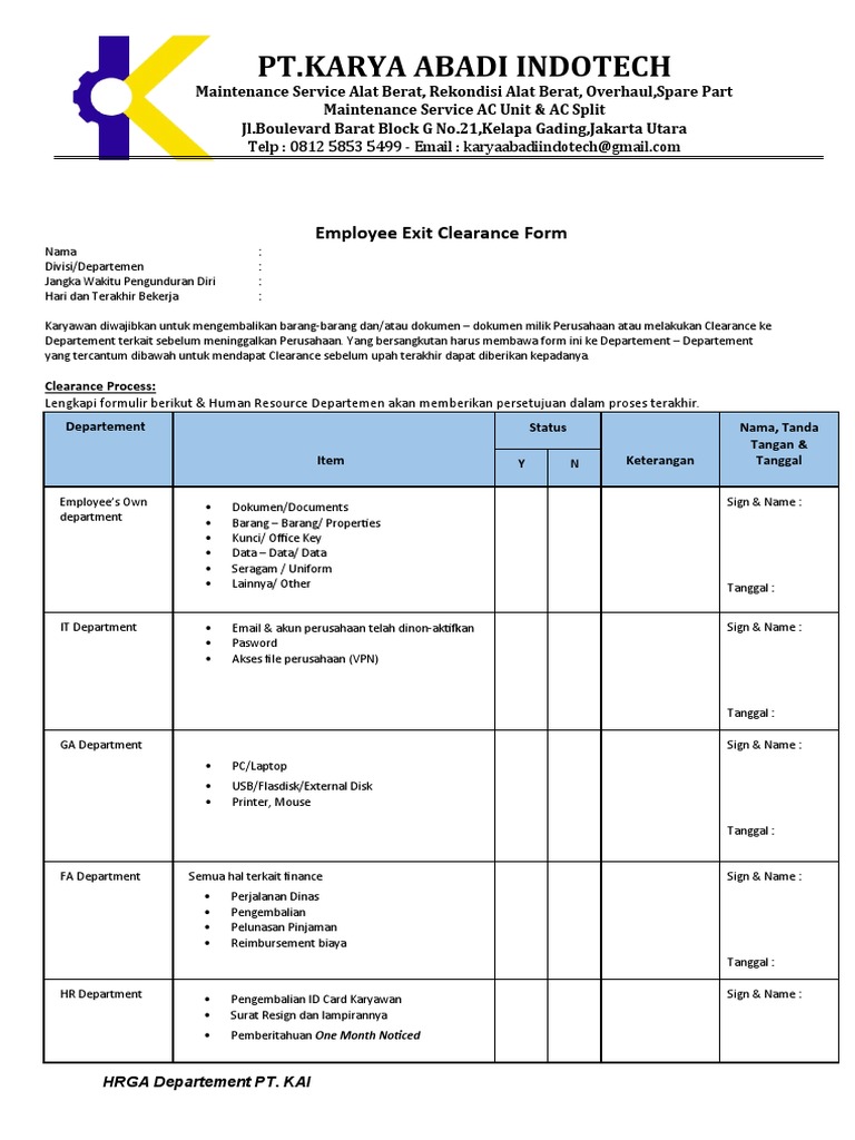 Exit Clearance Karyawan | PDF