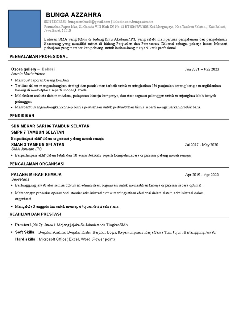 CV - Bunga Azzahra - Checked | PDF