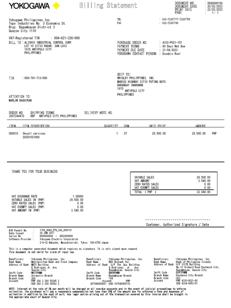 Billing Statement | PDF | Value Added Tax | Payments
