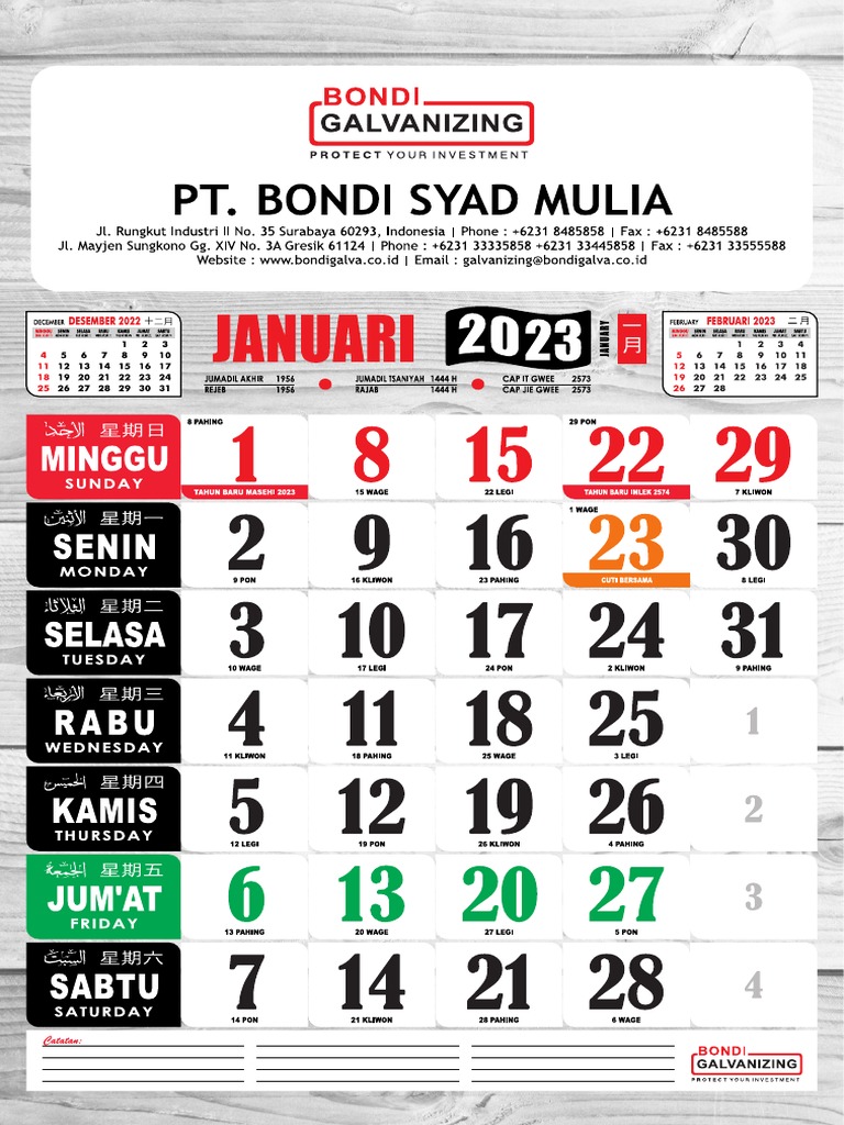 BONDI Kalender 2023 Cuti Bersama | PDF