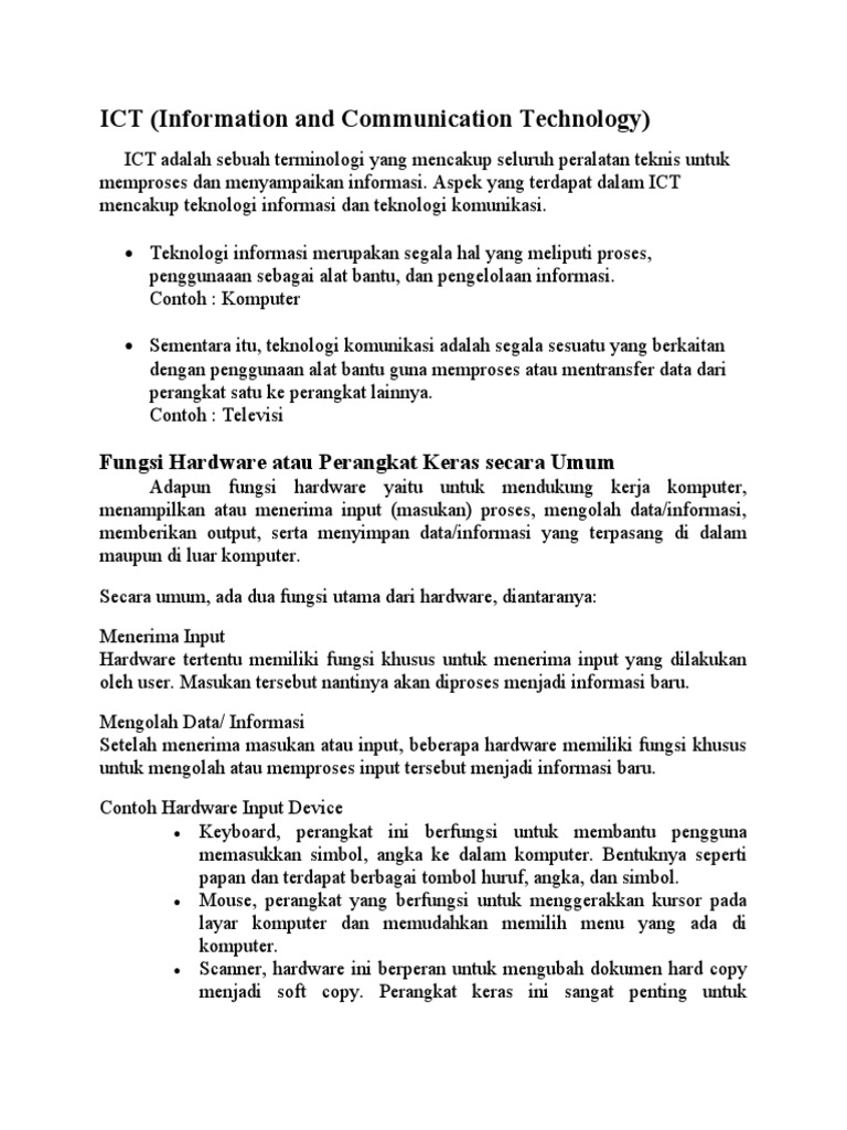 Definisi ICT | PDF | Komputer | Teknologi & Rekayasa