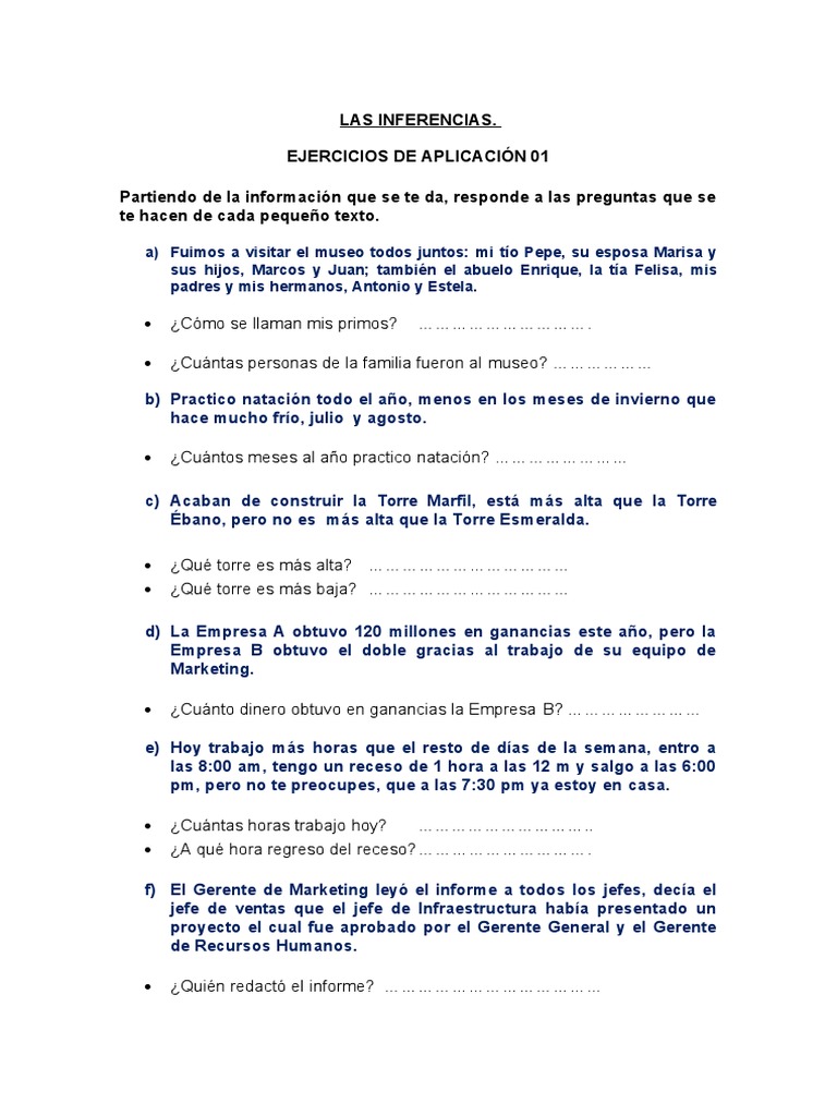Ejercicios Las Inferencias | PDF