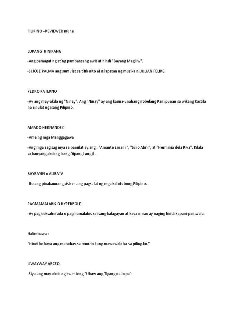 Filipino - Reviewer Muna | PDF