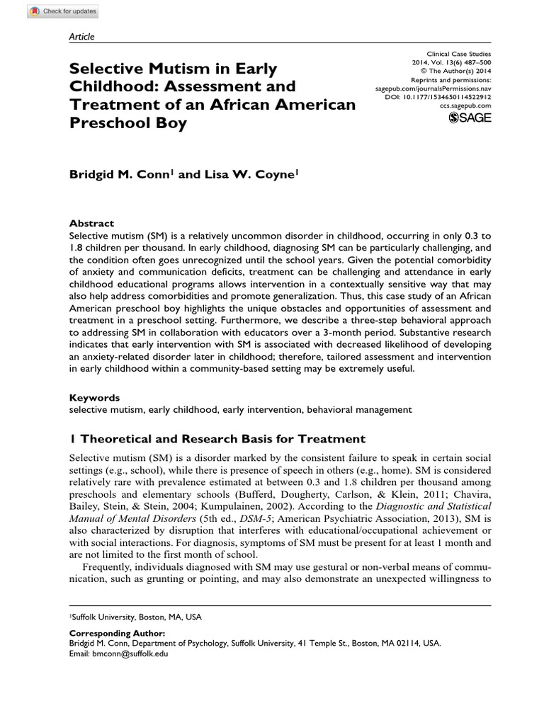 Selective Mutism in Early Childhood Assessment and Treatment of an ...