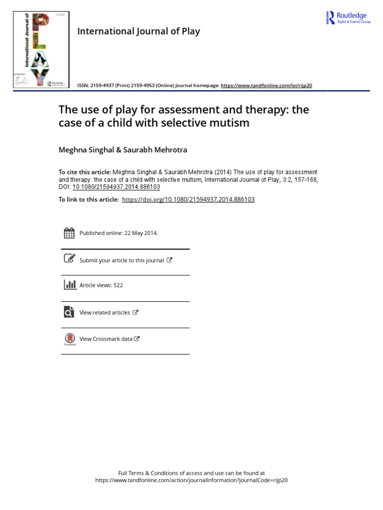 The Use of Play For Assessment and Therapy The Case of A Child With ...