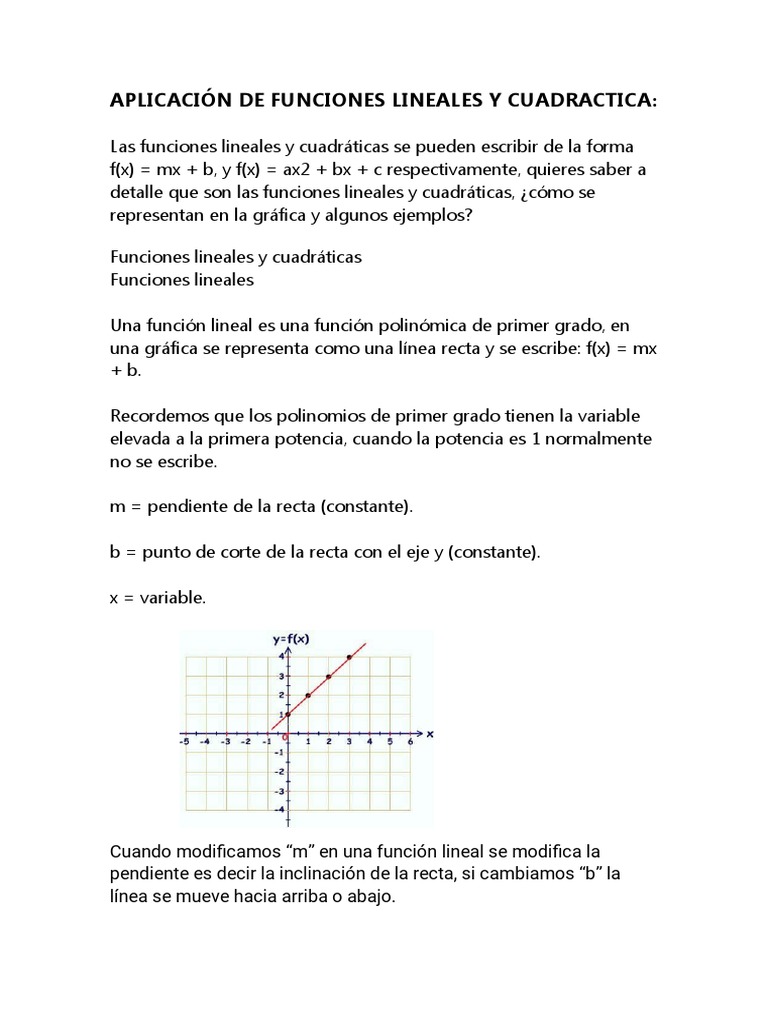 Aplicacion de Funciones Lineales y Cuadratica | Descargar gratis PDF | Álgebra | Análisis matemático