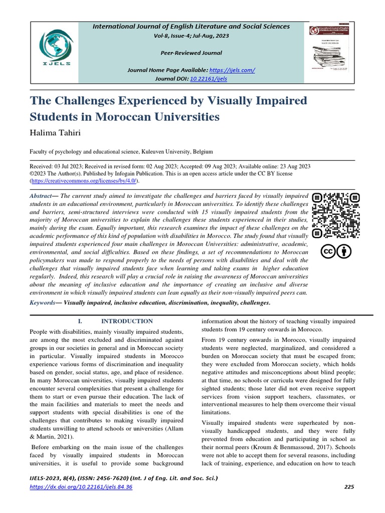 Challenges for Visually Impaired Students in Morocco | PDF | Inclusion ...