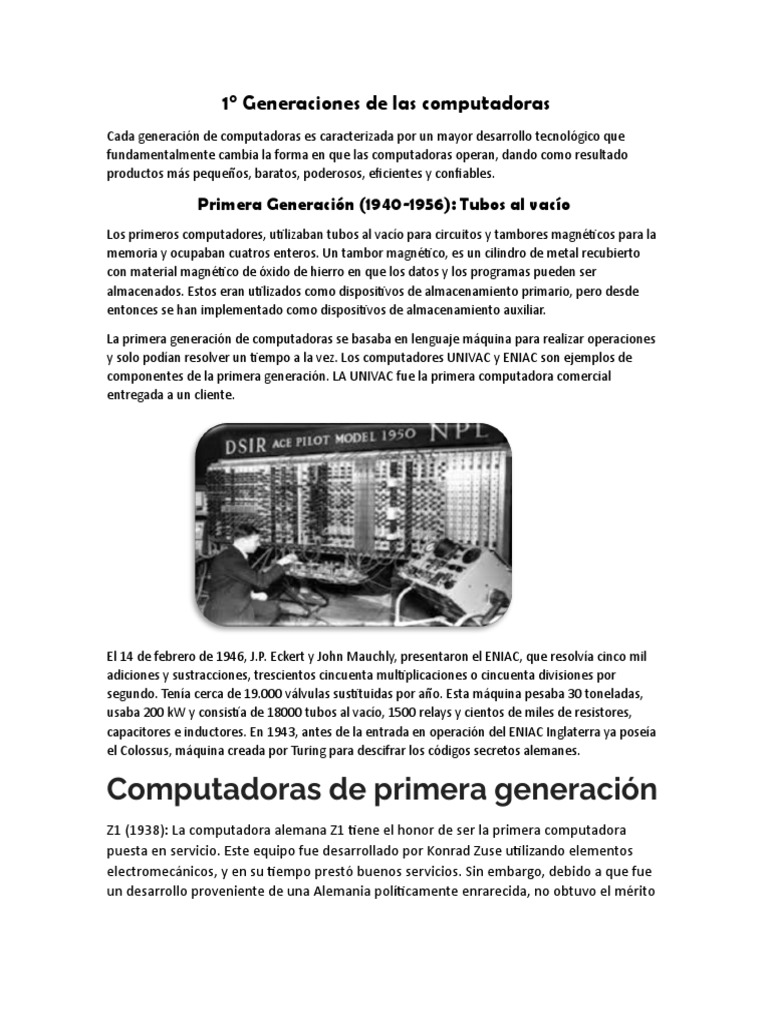 Primera Generación de Computadoras | PDF | Equipo | Bienes manufacturados
