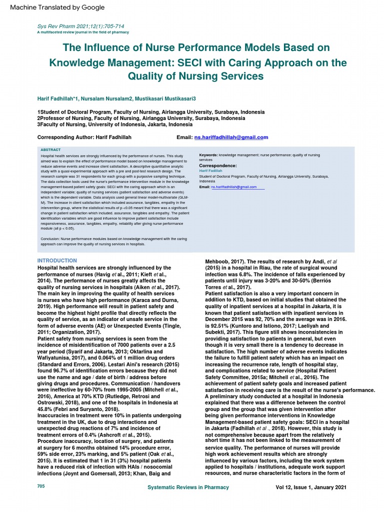The Influence of Nurse Performance Model | PDF
