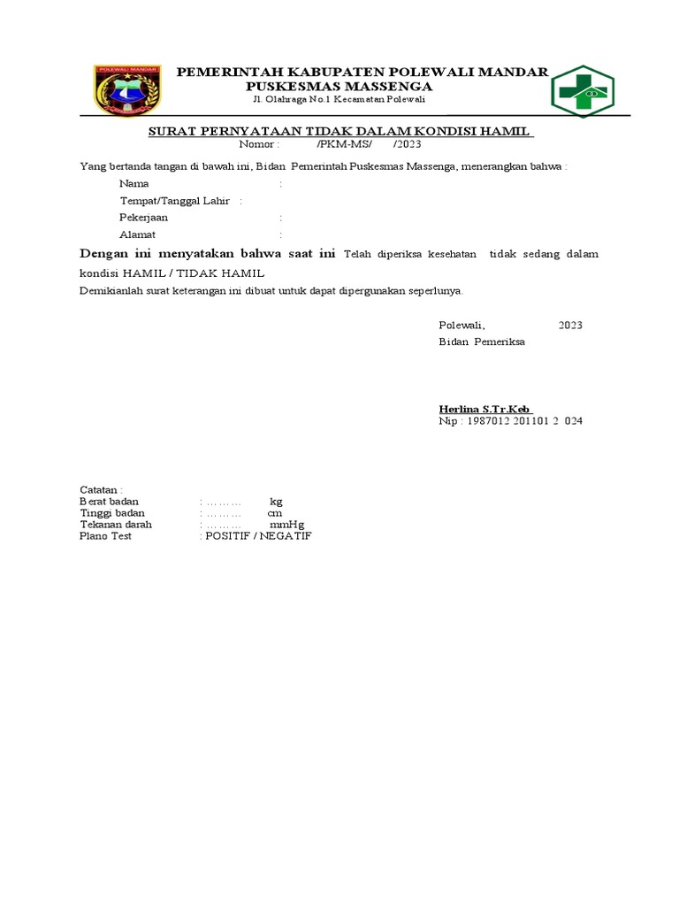 Surat Keterangan Tidak Hamil | PDF