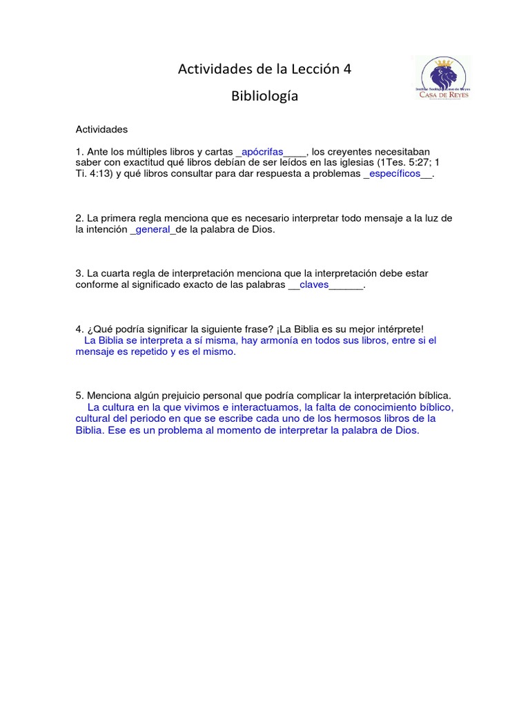 Bibliologia Respuestas de La Lección 4 | PDF