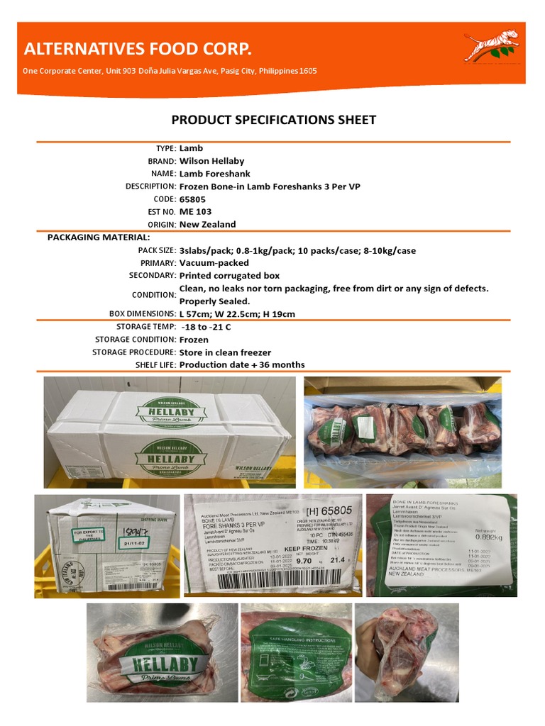 Frozen Lamb Foreshank - Wilson Hellaby | PDF