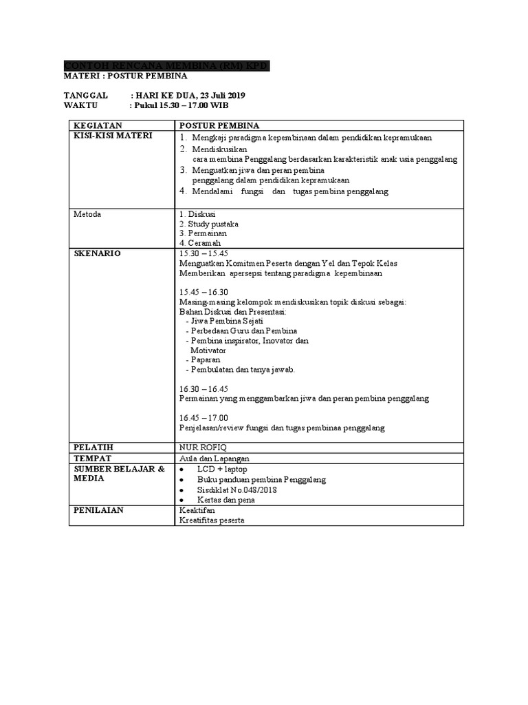 Contoh Rencana Membina | PDF