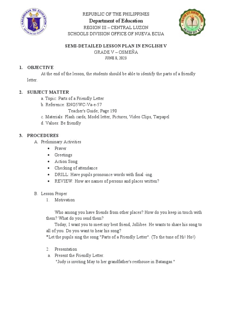 5 Osmeña - Semi Detailed Lesson Plan Cot2 | PDF