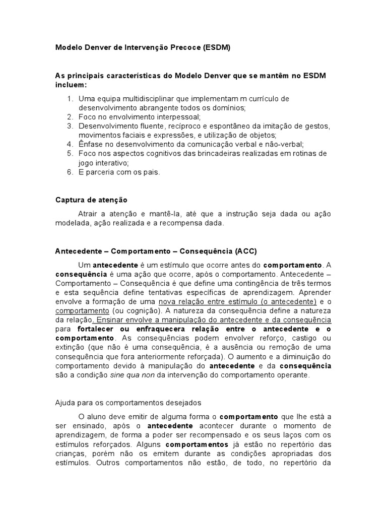 Modelo Denver de Intervenção Precoce (ESDM) | PDF