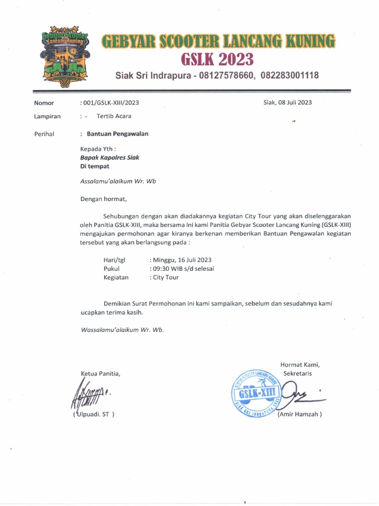 Surat Permohonan Bantuan Pengawalan (GSLK) | PDF