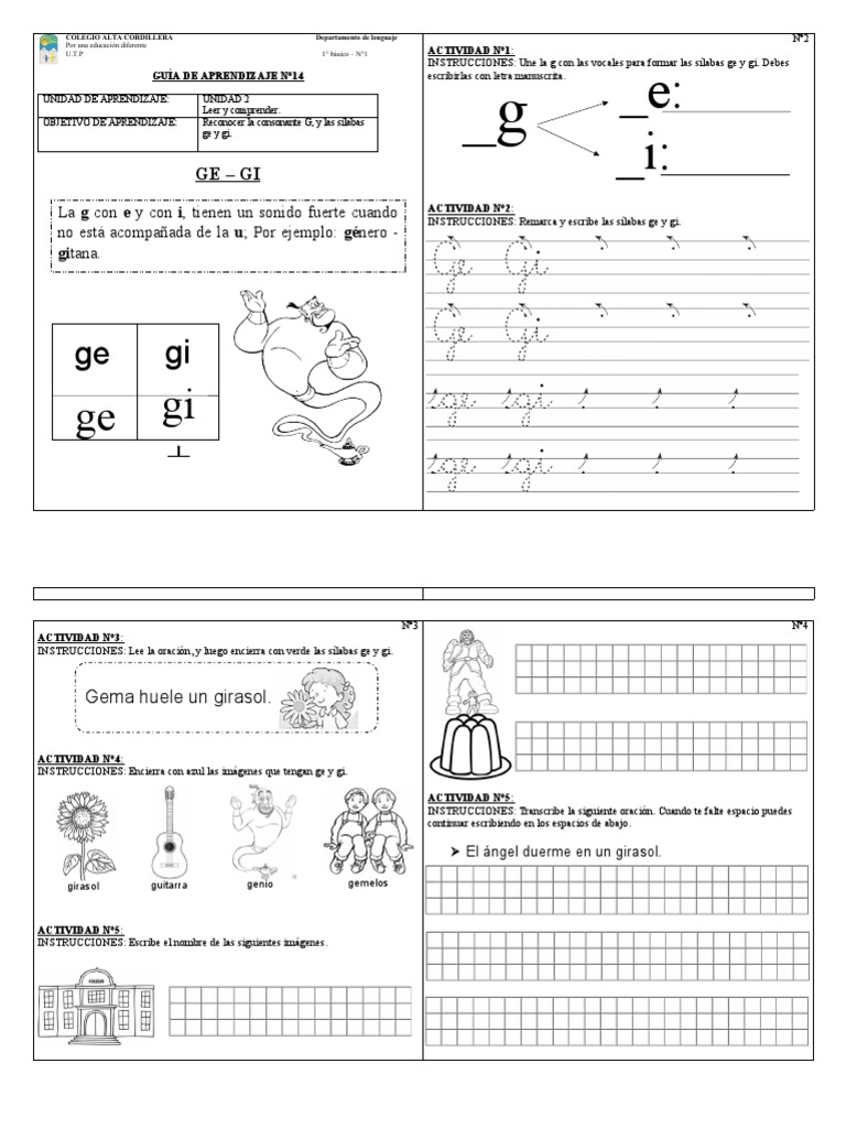 Actividades con la G: Ge y Gi para Niños | PDF