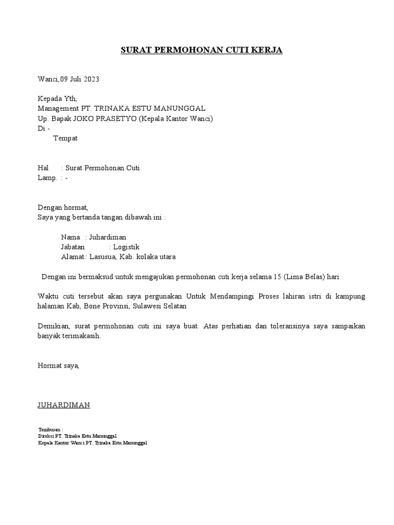 Surat Permohonan Cuti Kerja | PDF