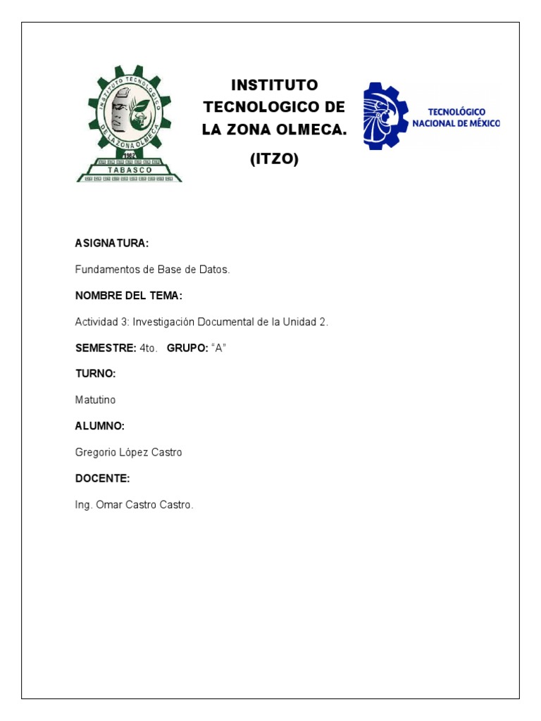 Instituto Tecnologico de La Zona Olmeca. (ITZO) : Asignatura | PDF