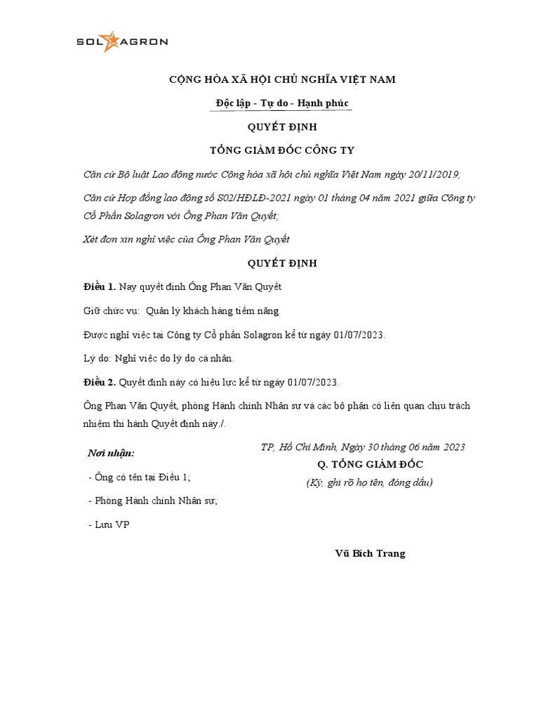 Quyet Dinh Nghi Viec - PVQ | PDF