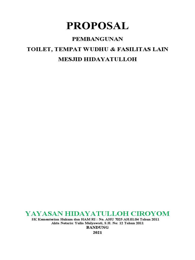 Proposal: Pembangunan Toilet, Tempat Wudhu & Fasilitas Lain Mesjid Hidayatulloh | PDF