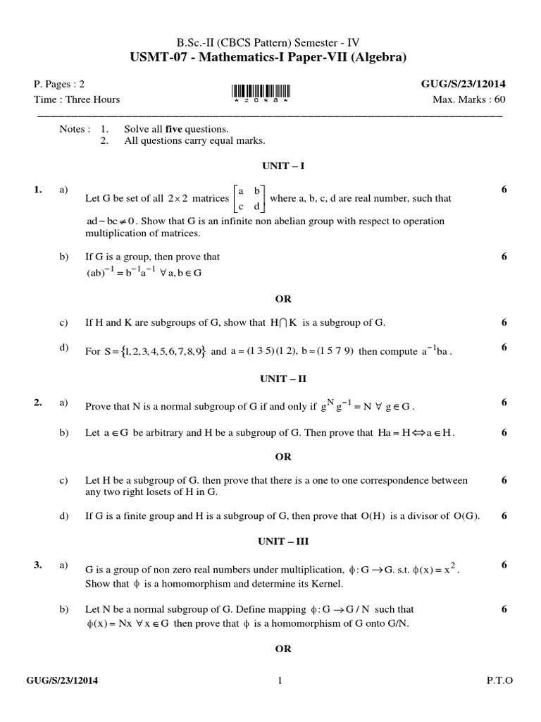 Year - B.Sc.-II (CBCS Pattern) Semester - IV Subject - USMT-07 ...