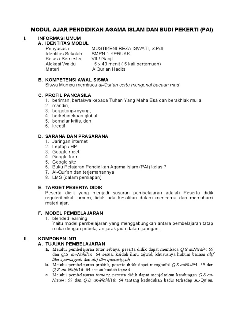 Modul Ajar 1 Pai 7 | PDF | Karier & Perkembangan | Sains & Matematika
