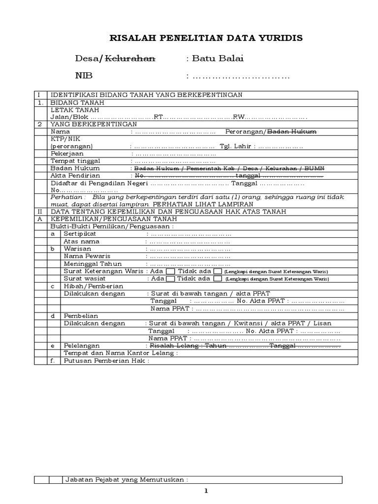 Penelitian Data Yuridis Tanah | PDF