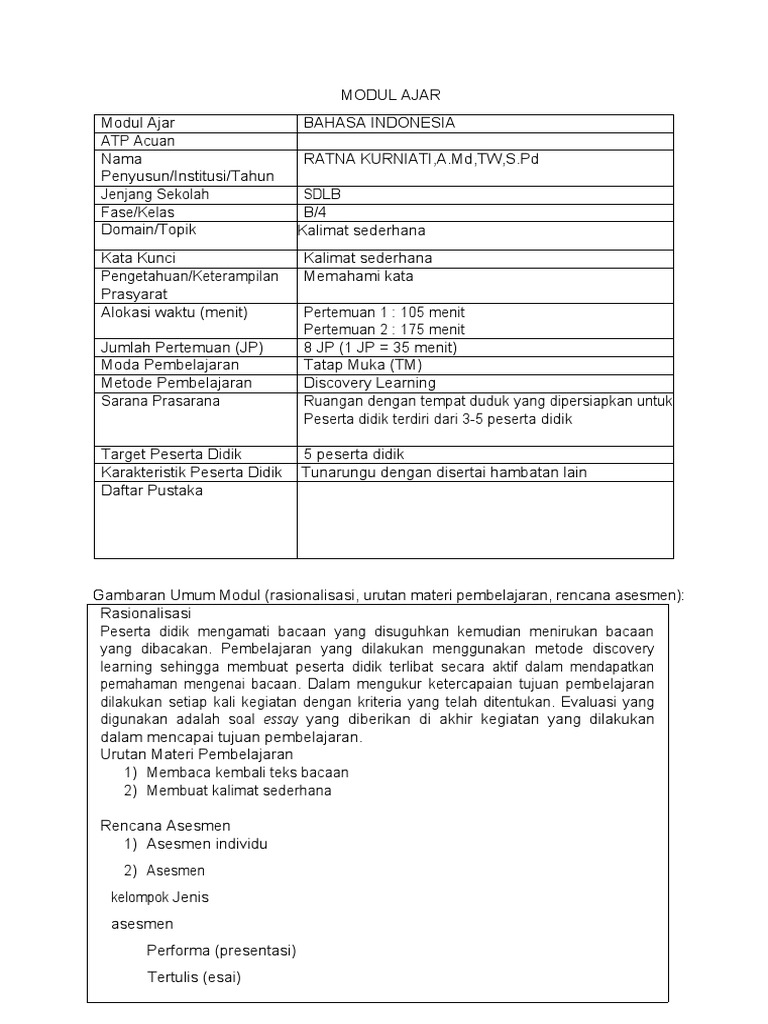 Modul Ajar Bahasa Indonesia | PDF