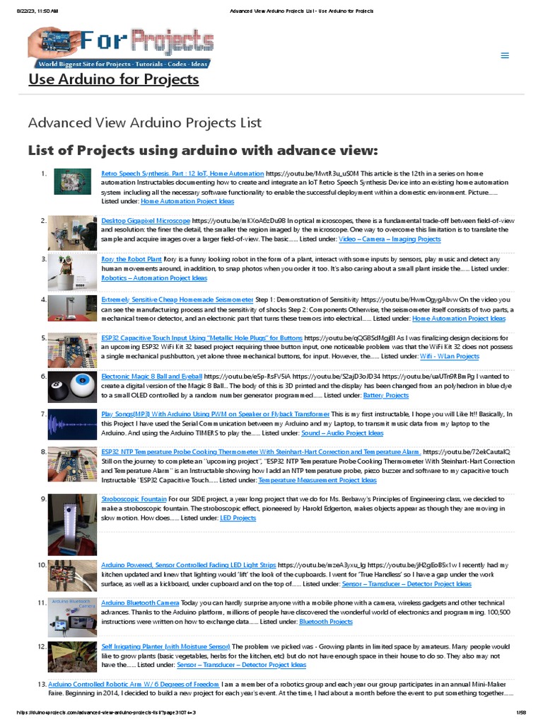 Advanced View Arduino Projects List - Use Arduino For Projects-3 | PDF | Arduino | Internet Of ...