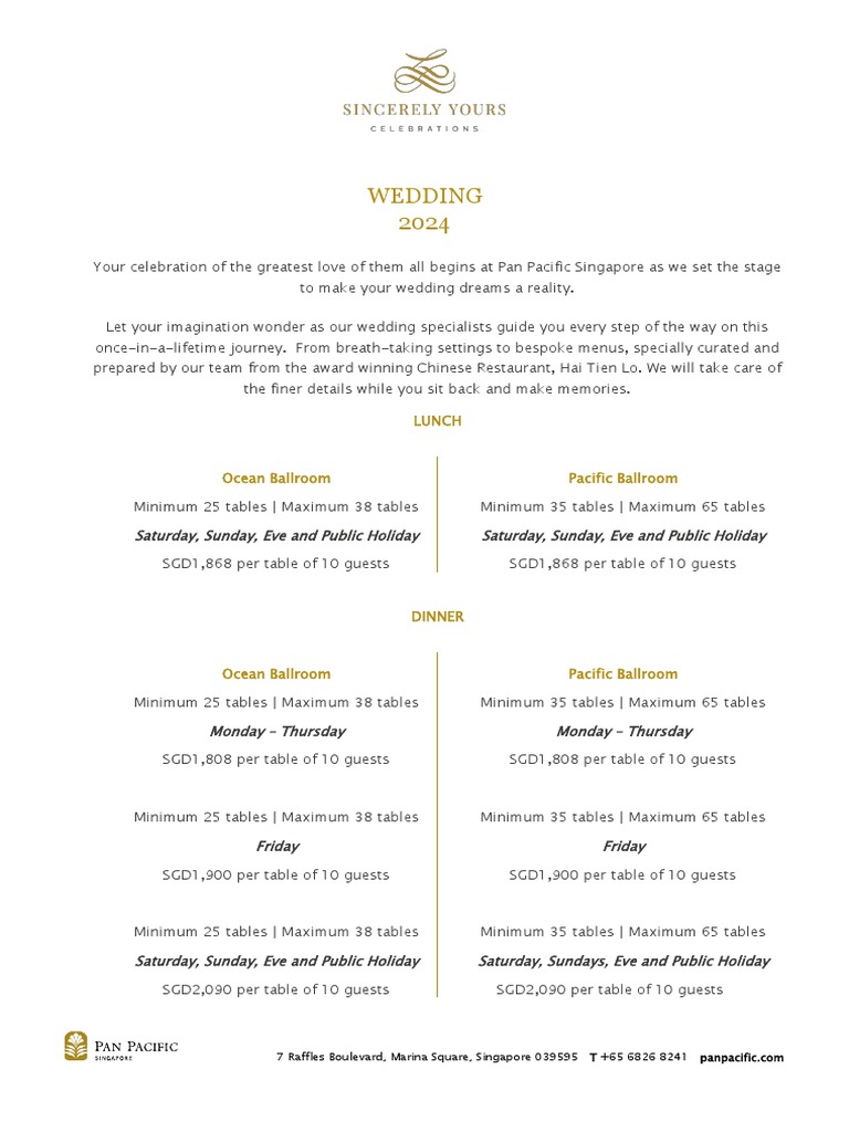 Pan Pacific Wedding - Packages - 2024 | PDF