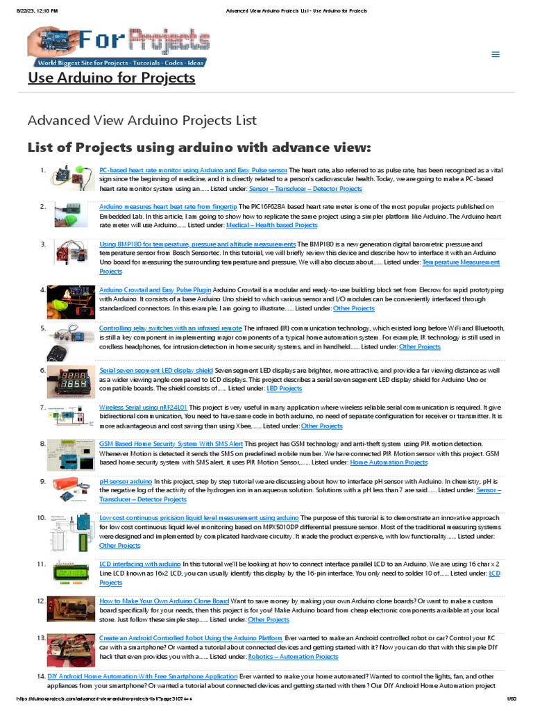Advanced View Arduino Projects List Use Arduino For Projects 4 Pdf