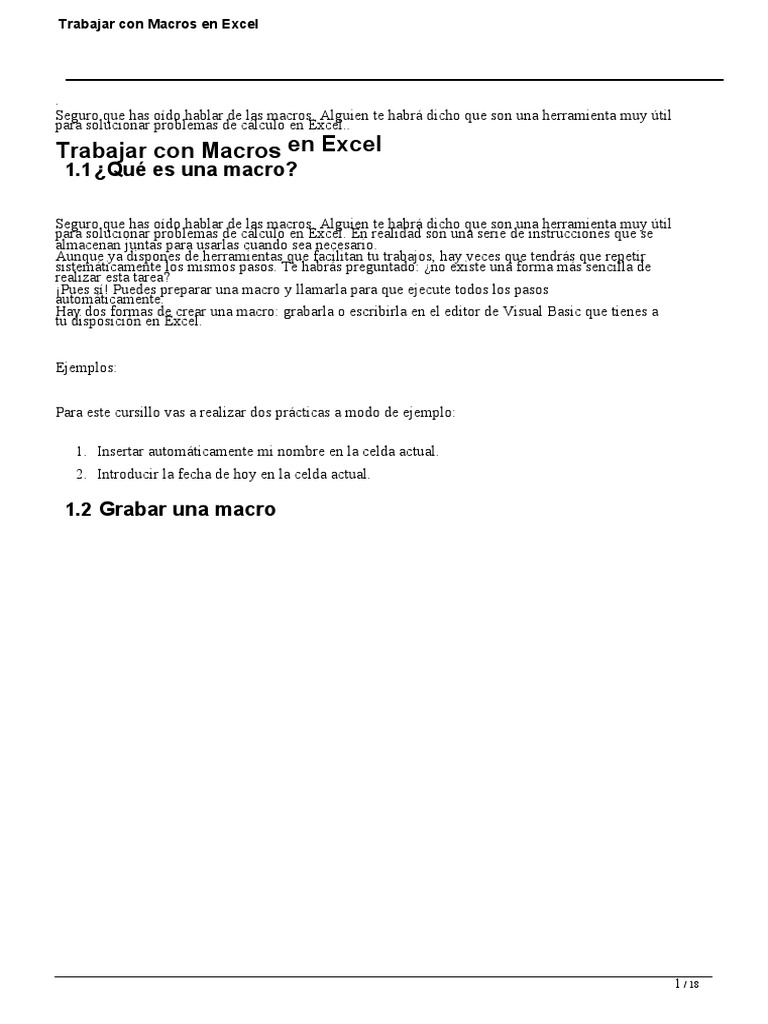 Macros Con Visual Basic | PDF | Macro (informática) | Microsoft Excel Macros Con Visual Basic | PDF | Macro (informática) | Microsoft Excel